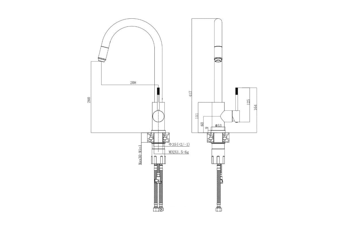 Смеситель для кухни VODA Vessel R-излив вытяжной VSL519 - выгодная цена ...