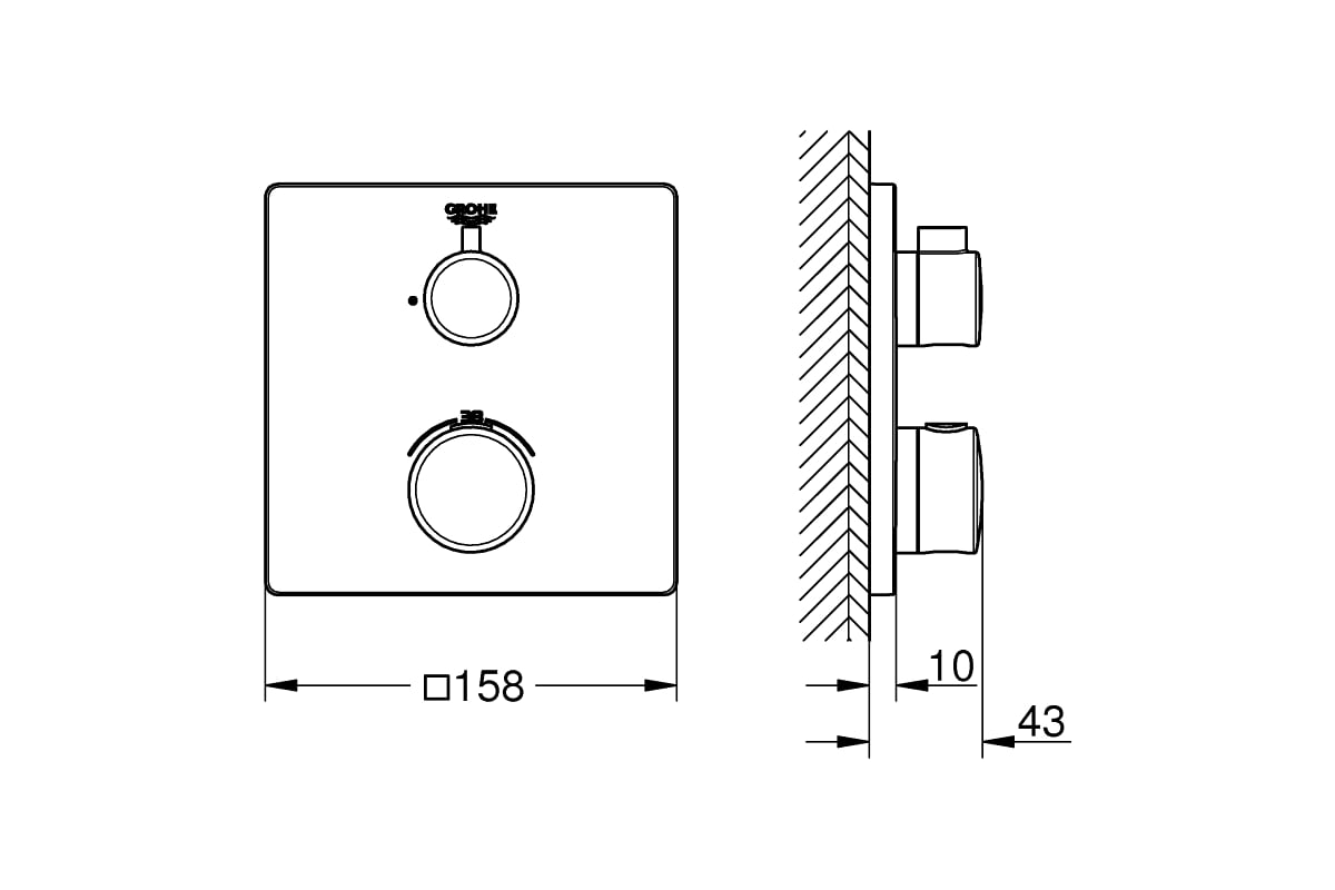Термостат для душа Grohe Grohtherm квадратная розетка, комплект верхней ...