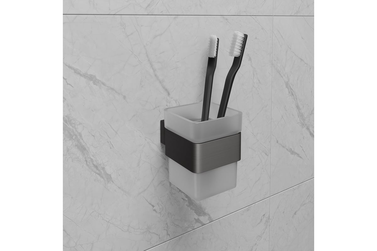 Стакан для зубных щеток Lemark SMOOTH LINE с держателем, графит 9736015 - выгодная цена, отзывы ...