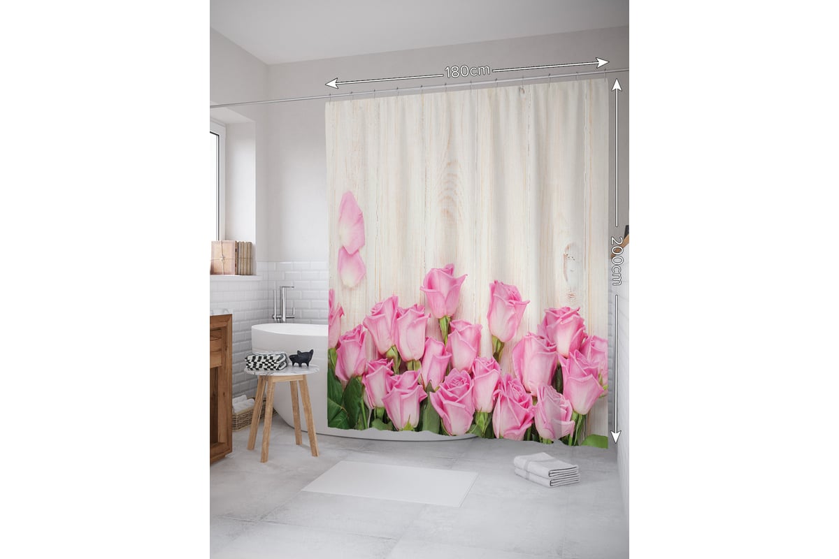 Штора занавеска для ванной тканевая JOYARTY Свежие бутоны роз 180x200 см, sc_94928 - выгодная ...