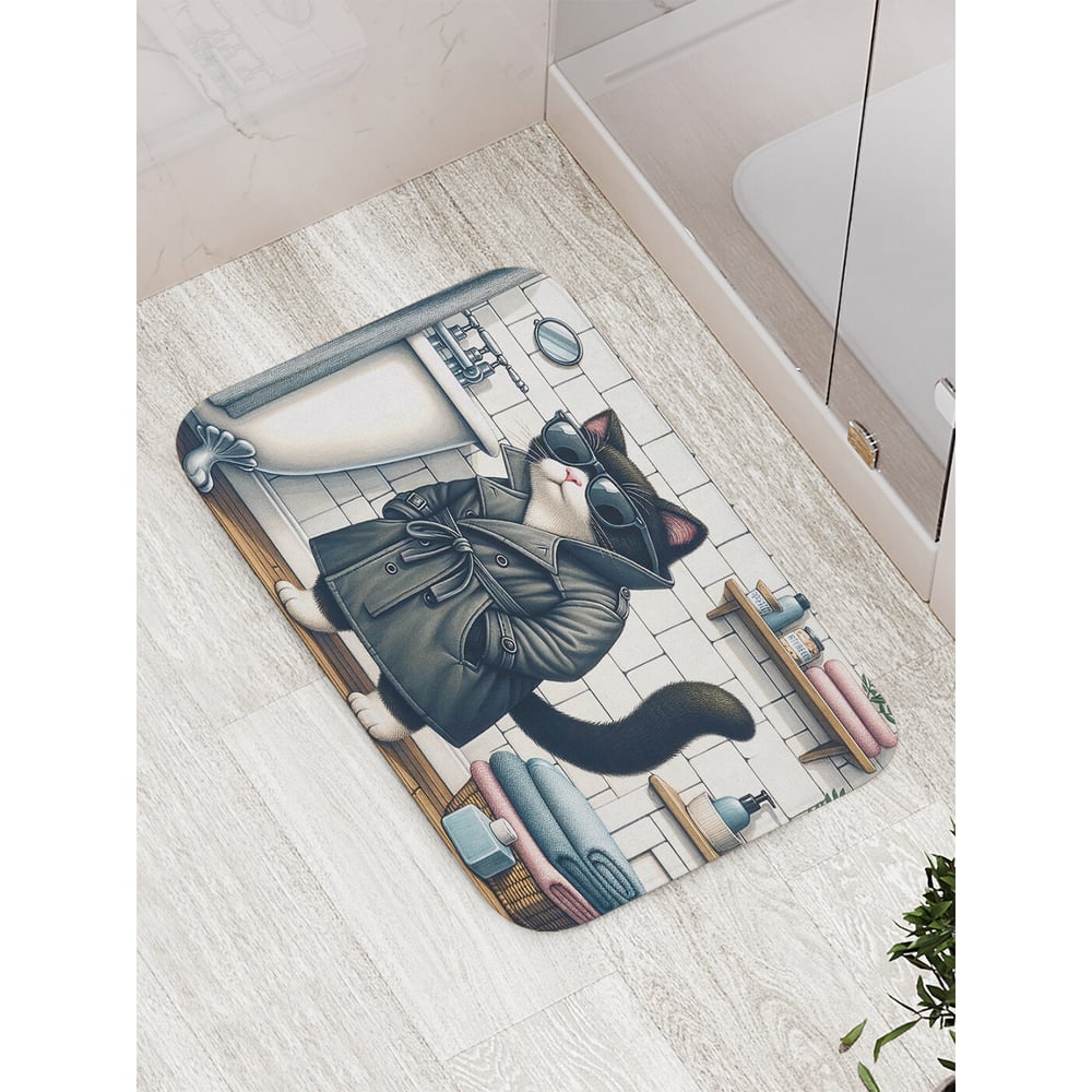 Коврик для ванной комнаты и туалета противоскользящий JOYARTY Кот-бандит 52x77 см bath_429902 ...