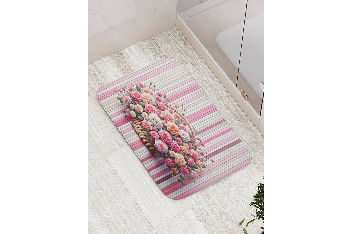 Коврик для ванной комнаты и туалета противоскользящий JOYARTY Корзина роз 52x77 см bath_sd3238 ...