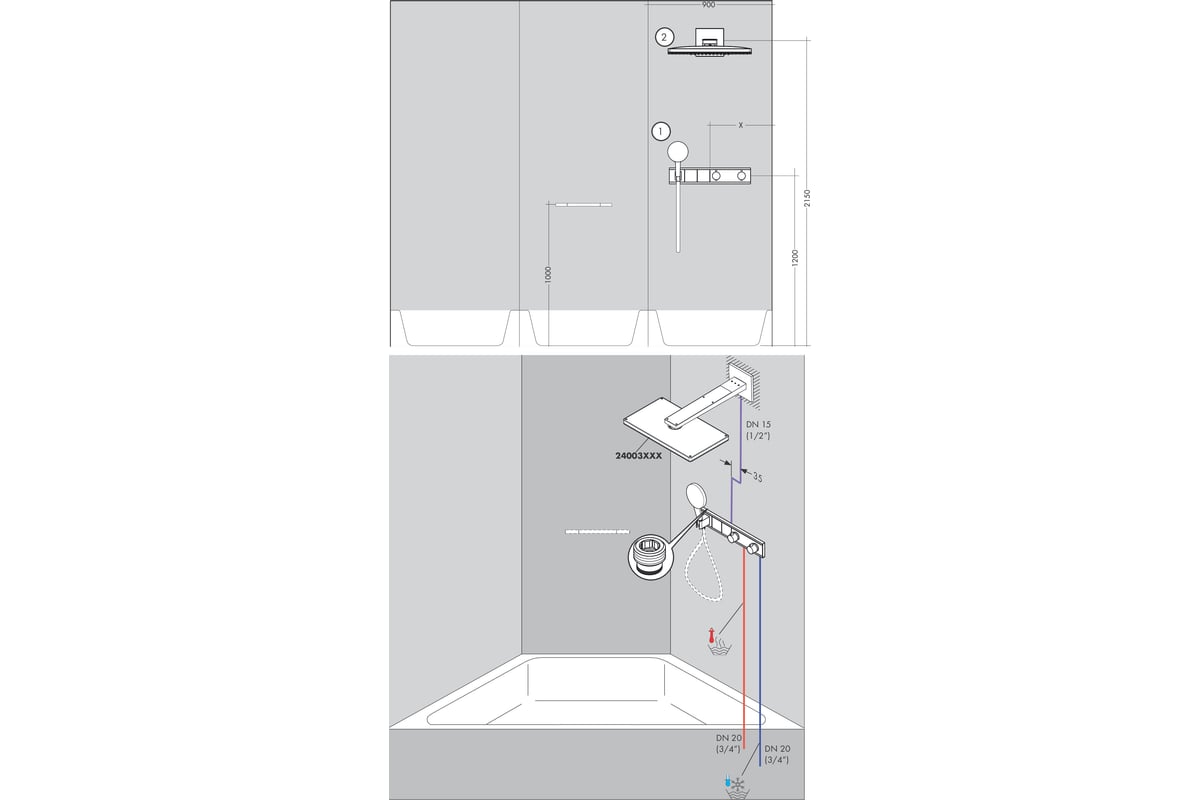 Термостат для скрытого монтажа Hansgrohe RainSelect для 2 потребителей ...