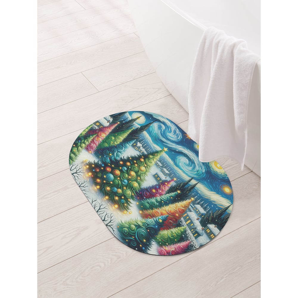 Коврик овальный для ванной и туалета JoyArty "Нарядные елки" 58x38 см, sbm_sd3892_58x38 ...