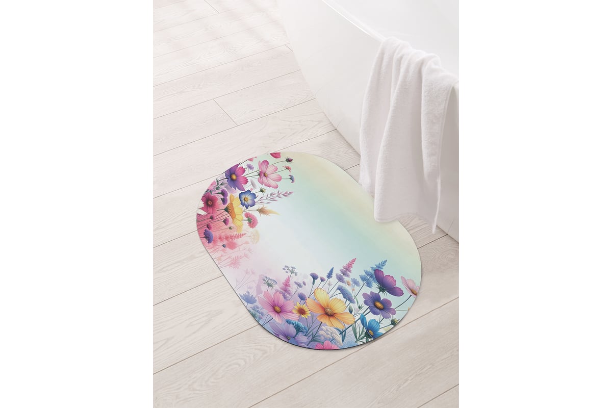 Коврик овальный для ванной и туалета JoyArty "Луговые цветы" 58x38 см, sbm_sd3461_58x38 ...