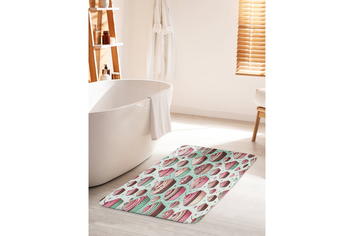 Коврик для ванной комнаты и туалета противоскользящий JoyArty "Пирожные" 60x100 см bath_sd3430 ...
