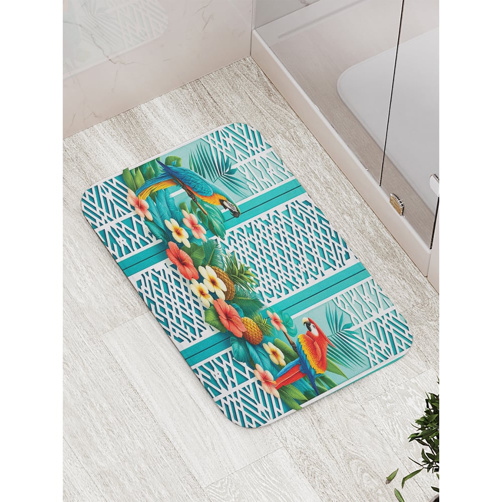 Коврик для ванной комнаты и туалета противоскользящий JoyArty "Тропические попугаи" 52x77 см ...