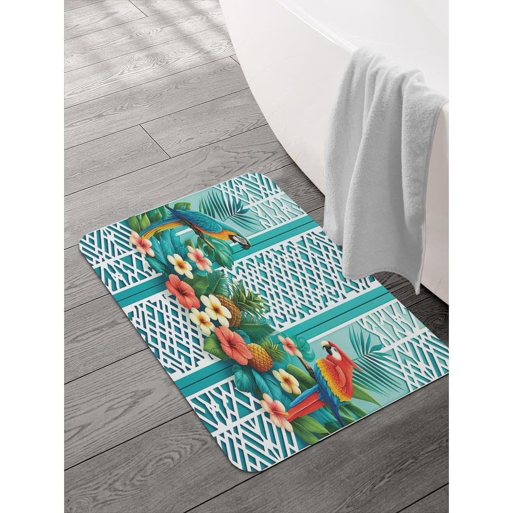 Коврик для ванной и туалета JOYARTY Тропические попугаи 58x38 см, sbmrec_sd3415_58x38 - выгодная ...