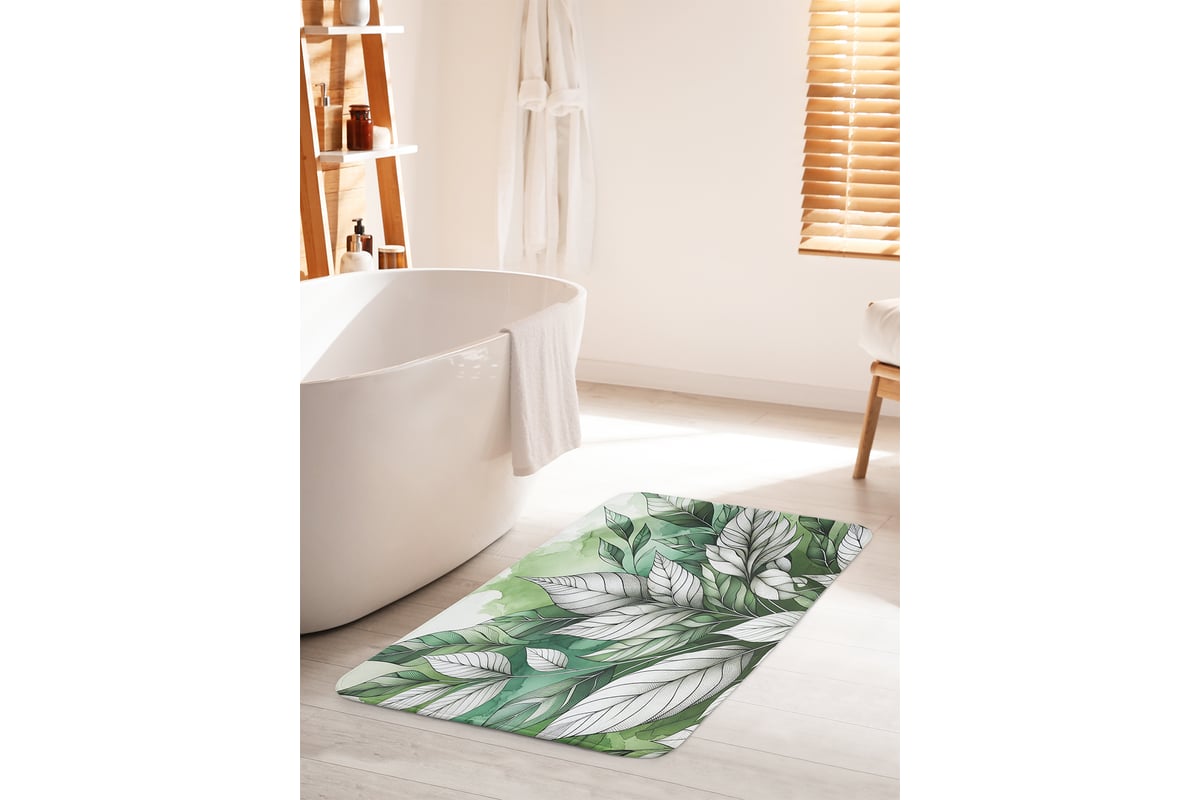 Коврик для ванной комнаты и туалета противоскользящий JoyArty "Рисунок листьев" 60x100 см bath ...