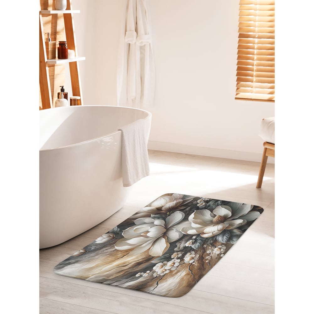 Коврик для ванной комнаты и туалета противоскользящий JoyArty "Магнолия и мрамор" 60x100 см bath ...