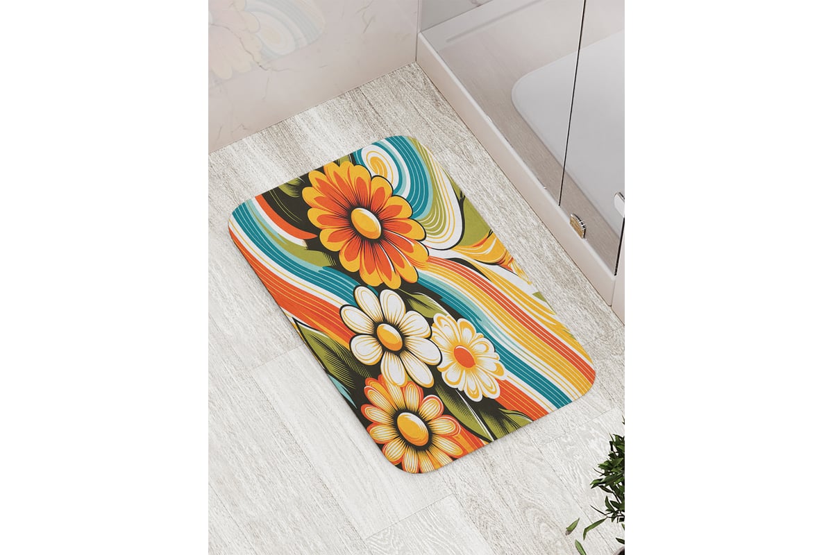 Коврик для ванной комнаты и туалета противоскользящий JoyArty "Раскраска цветов" 52x77 см bath ...