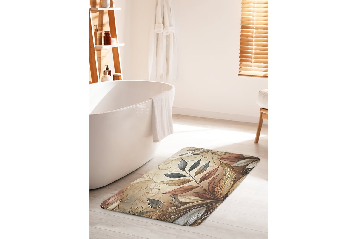 Коврик для ванной комнаты и туалета противоскользящий JoyArty "Раскраска листьев" 60x100 см bath ...
