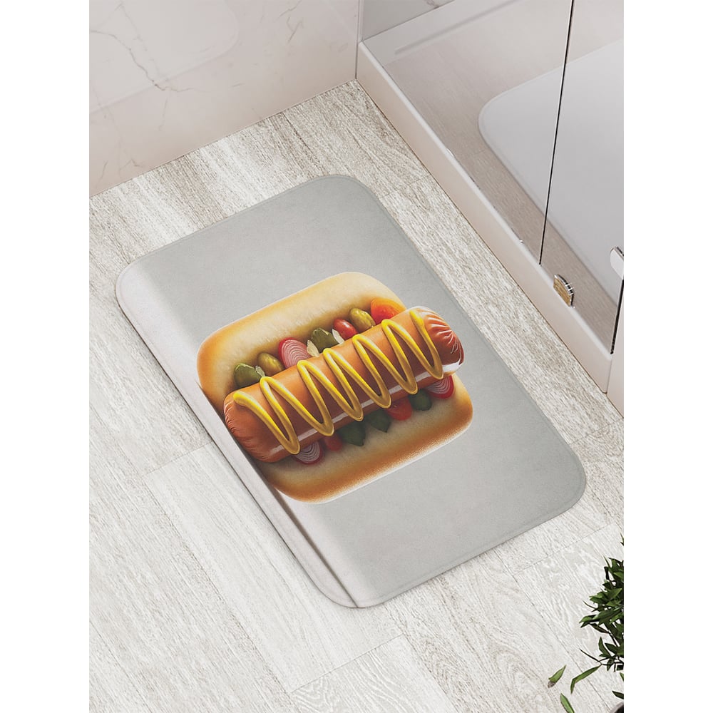 Коврик для ванной комнаты и туалета противоскользящий JoyArty "Хот-дог" 52x77 см bath_sd3454 ...