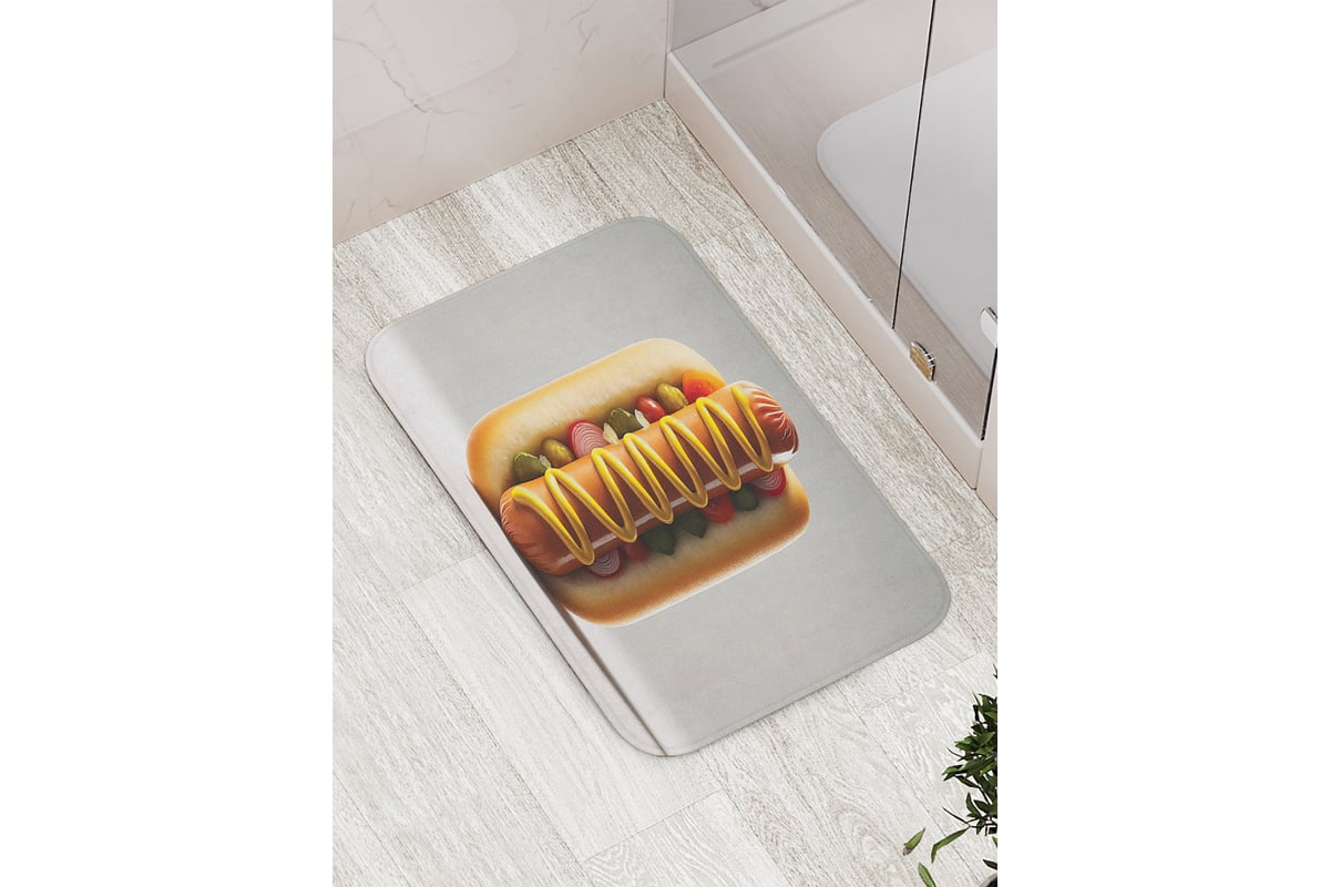 Коврик для ванной комнаты и туалета противоскользящий JoyArty "Хот-дог" 52x77 см bath_sd3454 ...