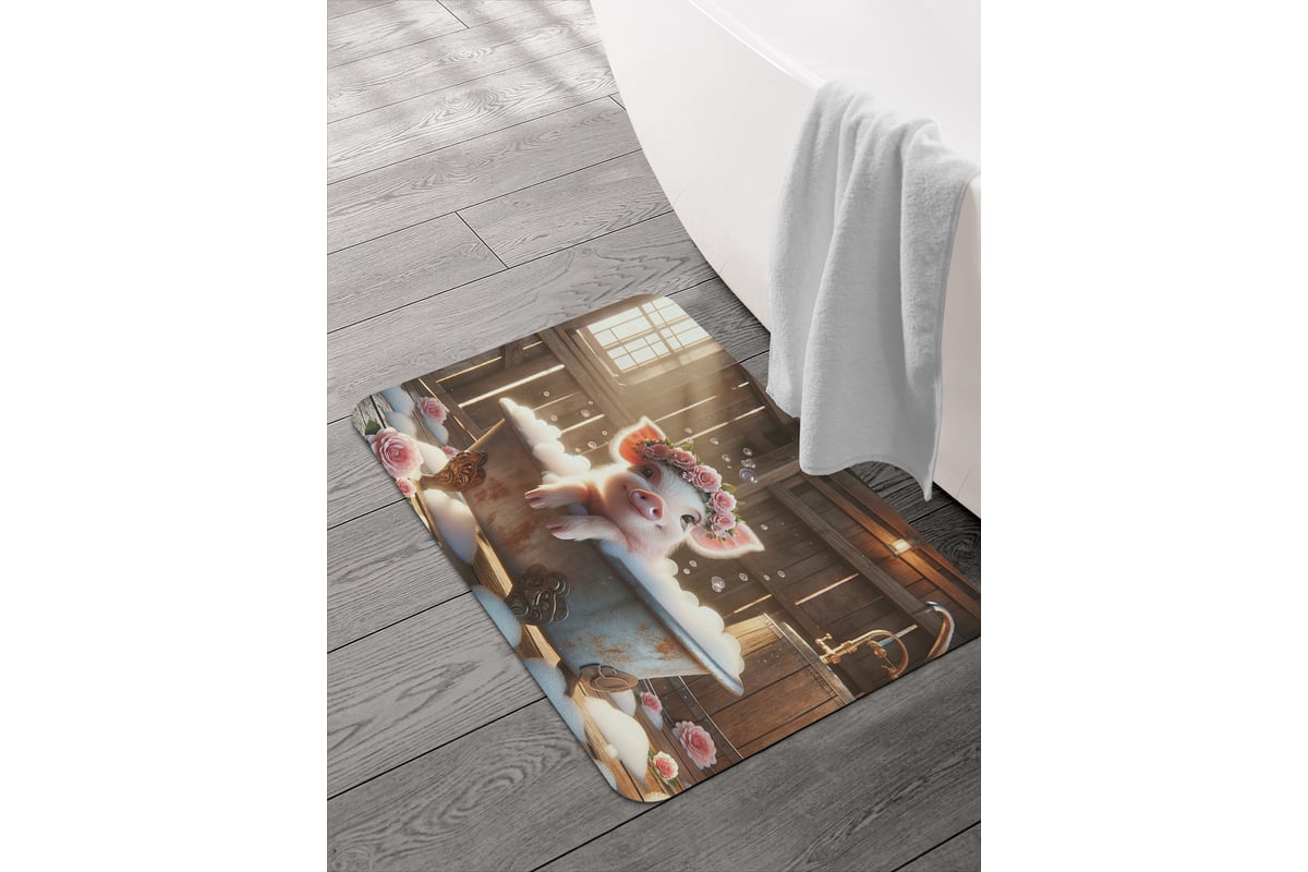 Коврик для ванной и туалета JOYARTY Хрюша с розами 58x38 см, sbmrec_sd3576_58x38 - выгодная цена ...