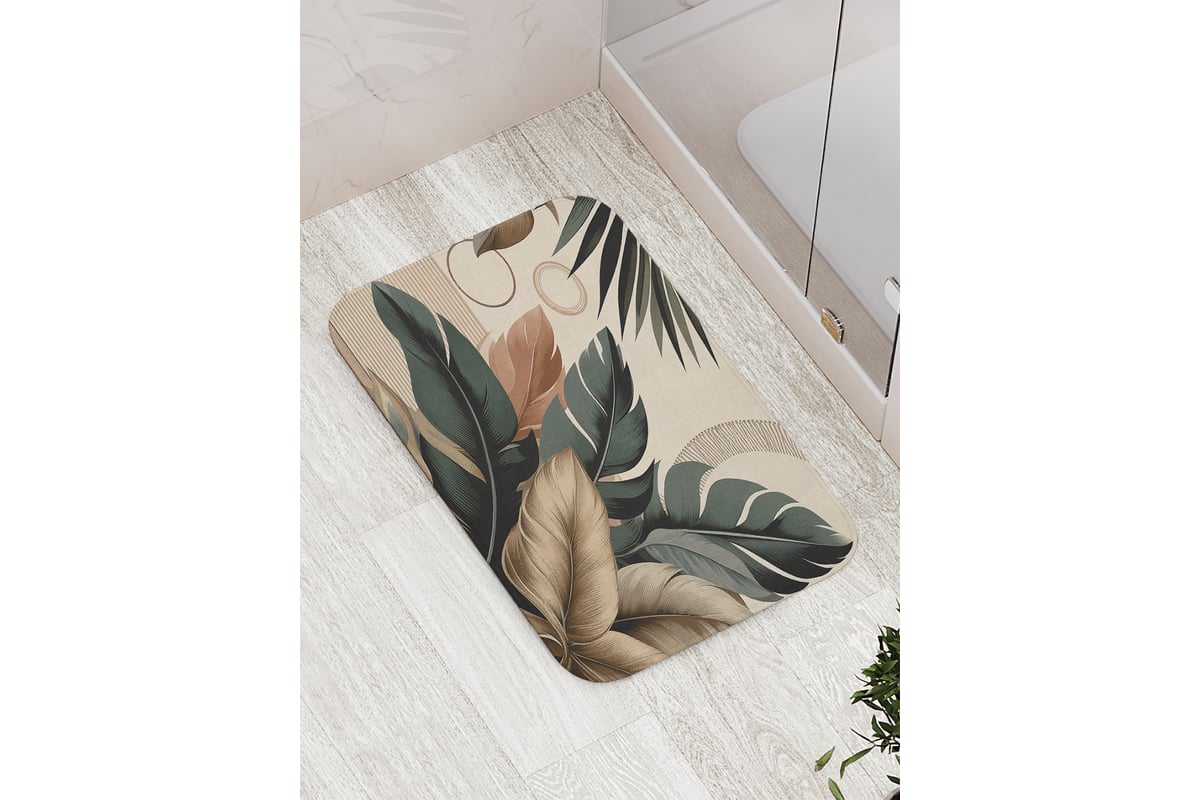 Коврик для ванной комнаты и туалета противоскользящий JOYARTY Банановые листья 52x77 см bath ...