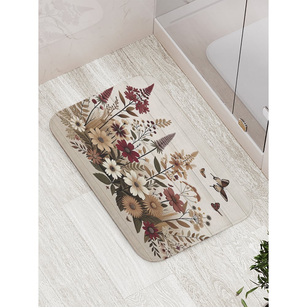Коврик для ванной комнаты и туалета противоскользящий JOYARTY Бабочки на лугу 52x77 см bath ...