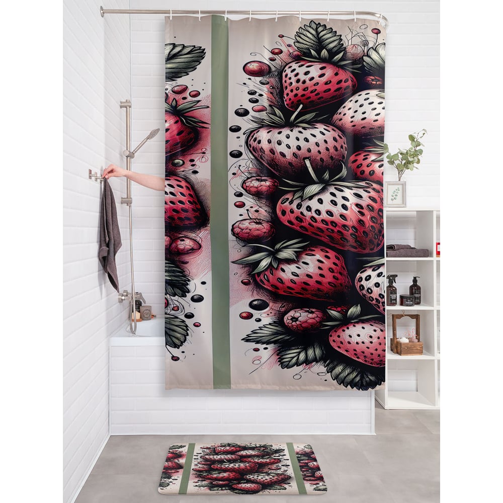 Штора занавеска для ванной тканевая JOYARTY Клубника 180x200 см, sc_sd3444 - выгодная цена ...