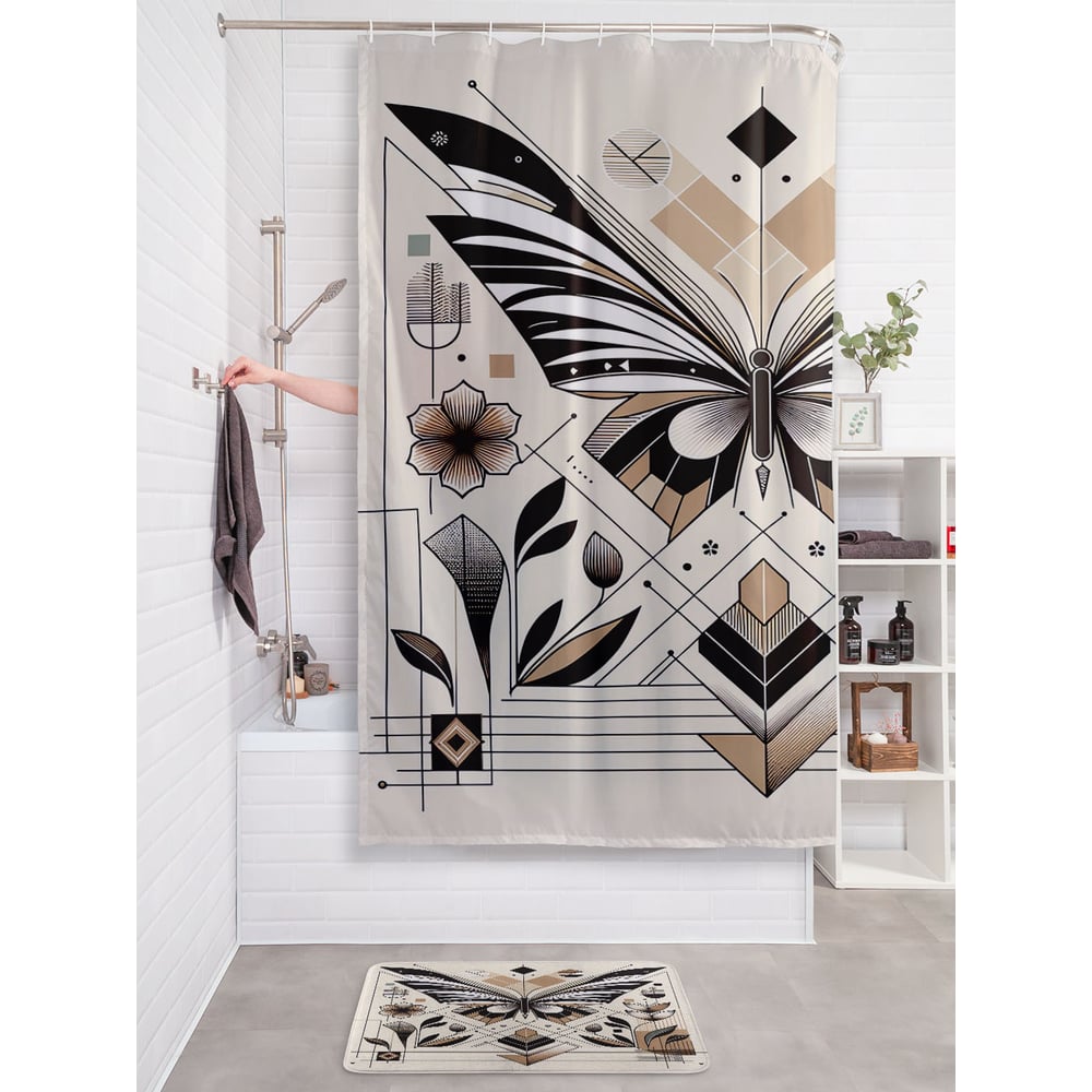 Штора занавеска для ванной тканевая JOYARTY Бабочка линиями 180x200 см, sc_sd3544 - выгодная ...