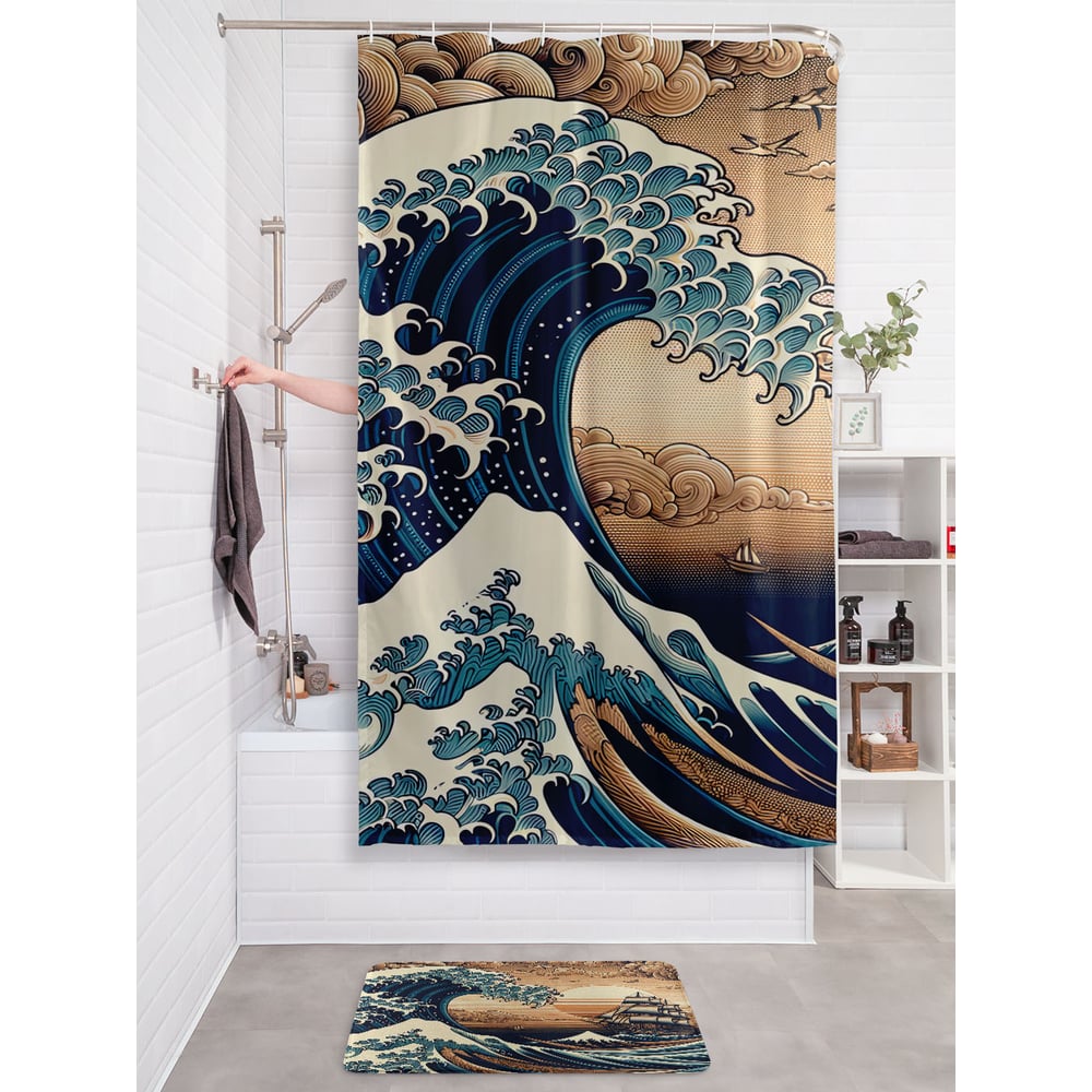 Штора занавеска для ванной тканевая JOYARTY Корабль на закате 180x200 см, sc_sd3587 - выгодная ...