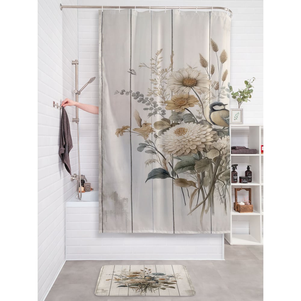 Штора для ванной тканевая JOYARTY "Полевой букет" 180x200 см sc_sd3426 - выгодная цена, отзывы ...