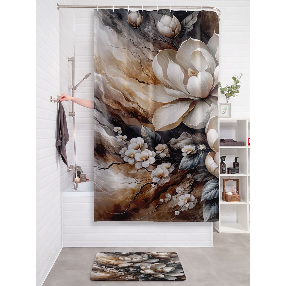 Штора для ванной тканевая JOYARTY "Магнолия и мрамор" 180x200 см sc_sd3482 - выгодная цена ...