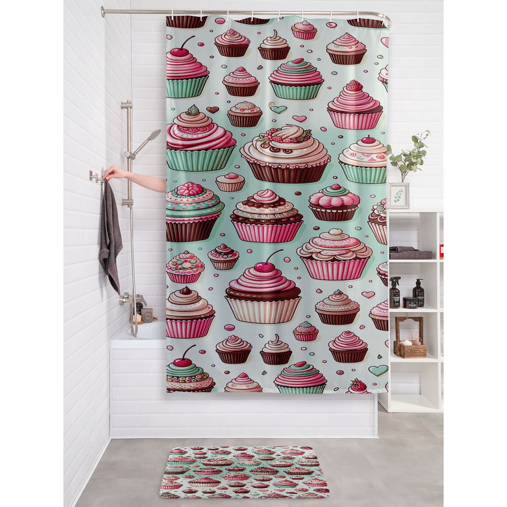 Штора для ванной тканевая JOYARTY "Пирожные" 180x200 см sc_sd3430 - выгодная цена, отзывы ...