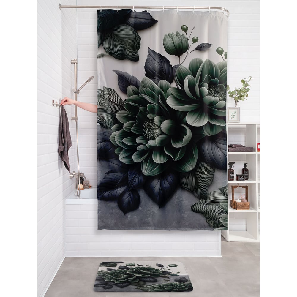 Штора занавеска для ванной тканевая JOYARTY Зеленые цветы 180x200 см, sc_sd3540 - выгодная цена ...