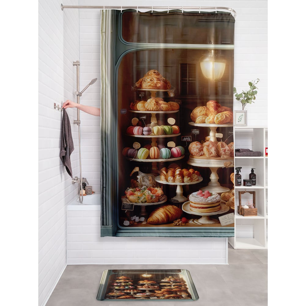 Штора занавеска для ванной тканевая JOYARTY "Сладкая витрина" 180x200 см, sc_sd3452 - выгодная ...