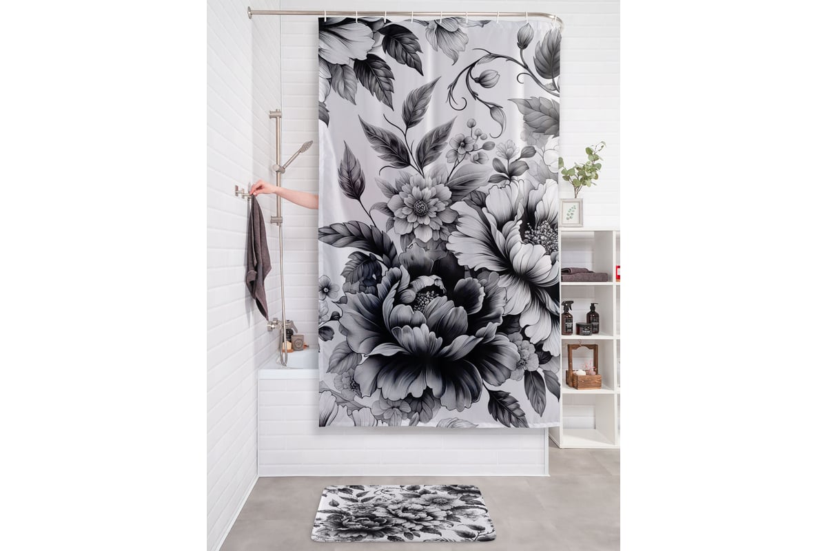 Штора занавеска для ванной тканевая JOYARTY "Удивительные цветы" 180x200 см, sc_sd3589 ...