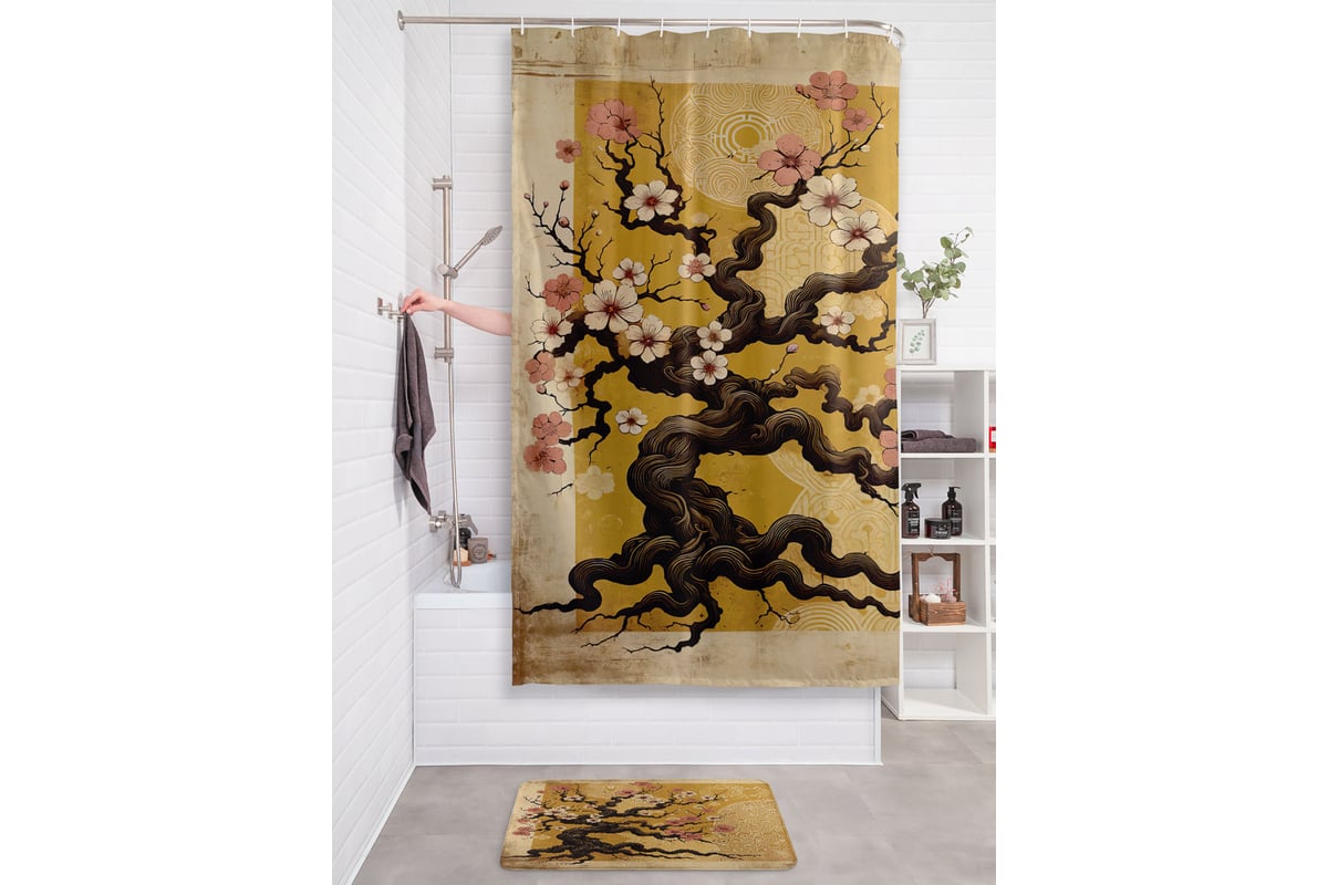 Штора занавеска для ванной тканевая JOYARTY "Сакура" 180x200 см, sc_sd3566 - выгодная цена ...