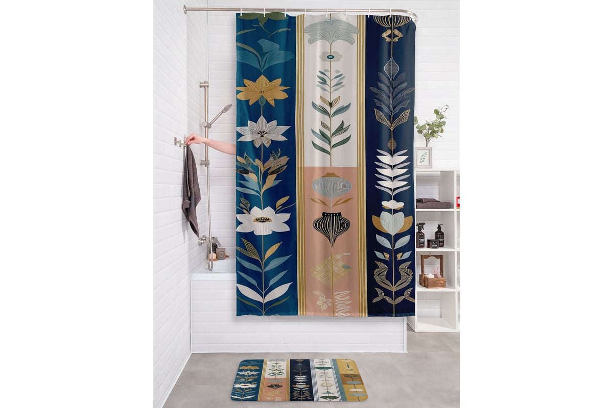 Штора занавеска для ванной тканевая JOYARTY "Цветочные обои" 180x200 см, sc_sd3410 - выгодная ...