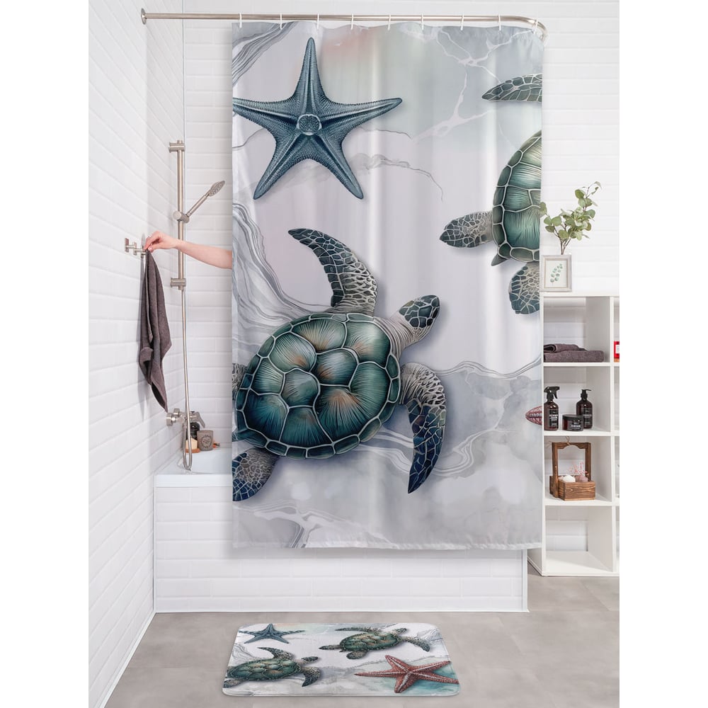Штора занавеска для ванной тканевая JOYARTY "Черепахи мраморные" 180x200 см, sc_sd3501 ...