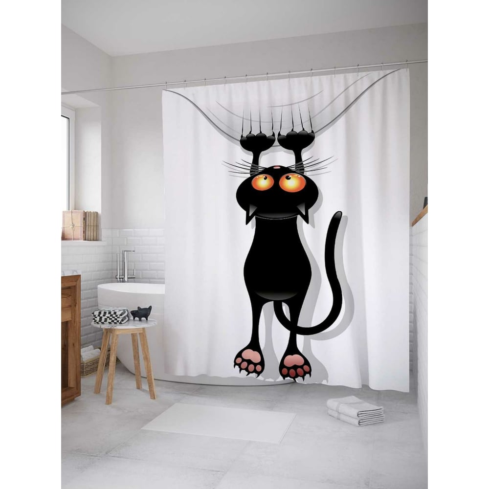 Штора (занавеска) для ванной JoyArty "Кот-шкодник" из сатена, 180х200 см с крючками, sc_18507 ...