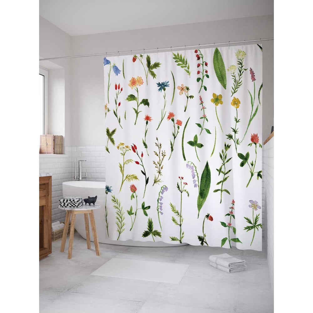 Штора (занавеска) для ванной JoyArty "Редкие цветы" из сатена, 180х200 см с крючками, sc_14556 ...