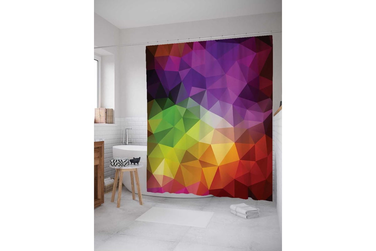 Штора (занавеска) для ванной JoyArty "Радужный рельеф" из сатена, 180х200 см с крючками, sc ...