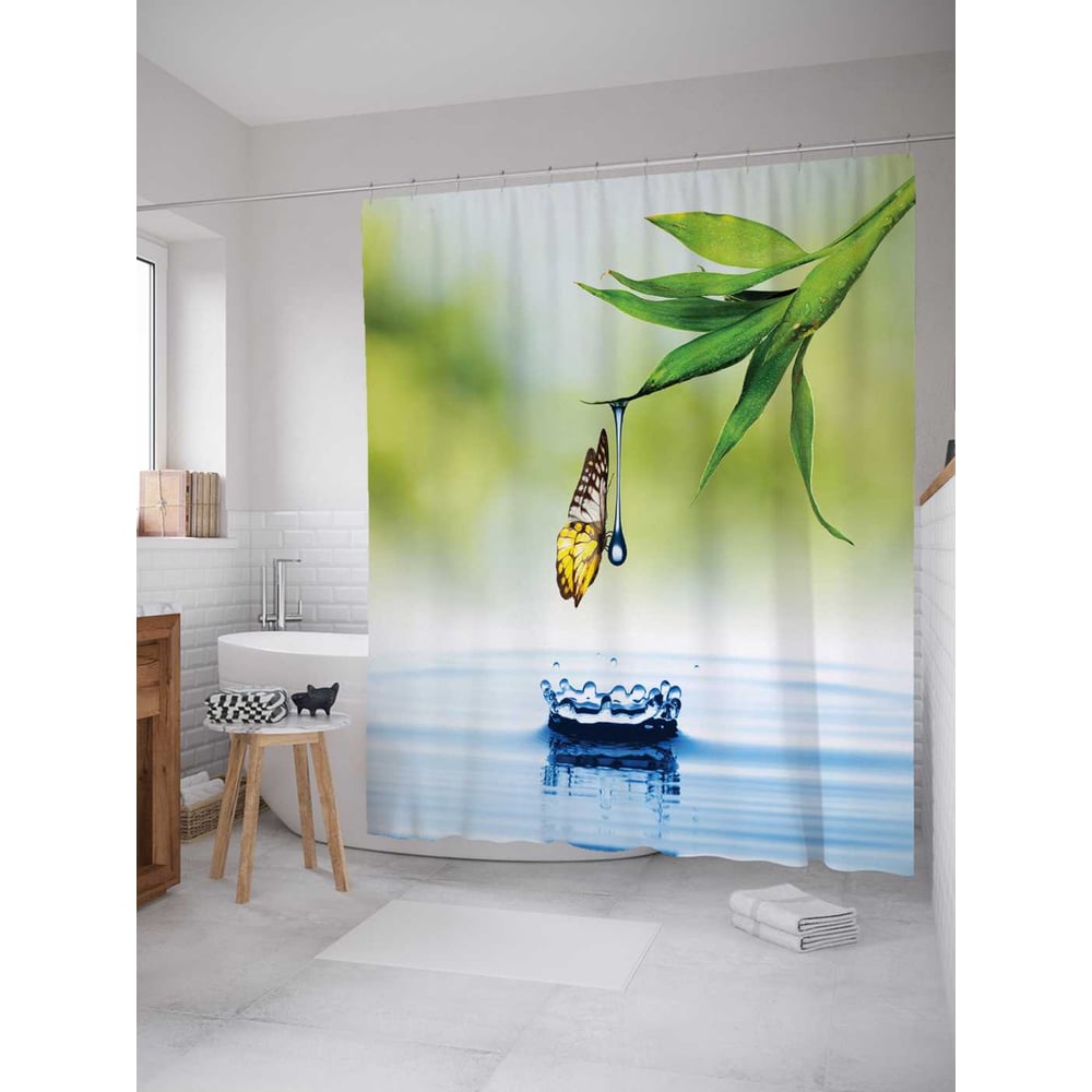 Штора (занавеска) для ванной JoyArty "Душ для бабочки" из сатена ...