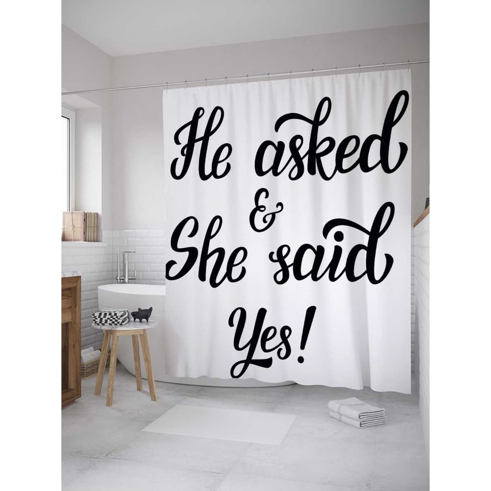 Штора (занавеска) для ванной JoyArty "Ответ Да" из сатена, 180х200 см с крючками, sc_34535 ...