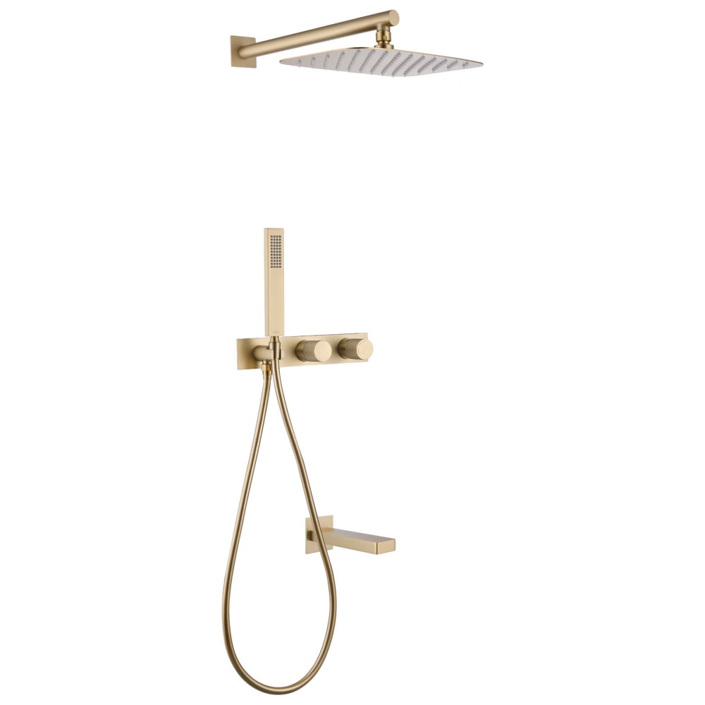 Душевая система ABBER Rund скрытого монтажа с изливом, золотое матовое ...