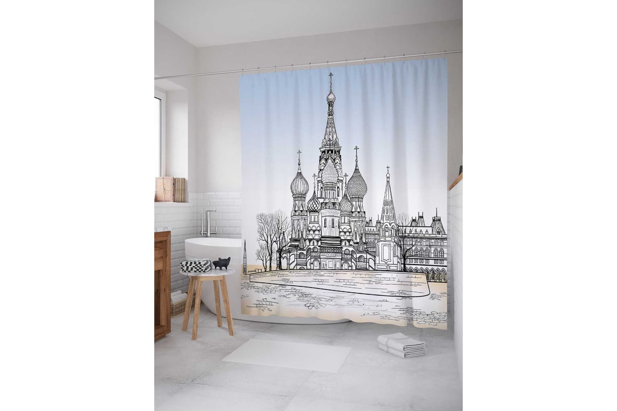 Штора (занавеска) для ванной JoyArty "Московский собор" из сатена, 180х200 см sc_378839 ...