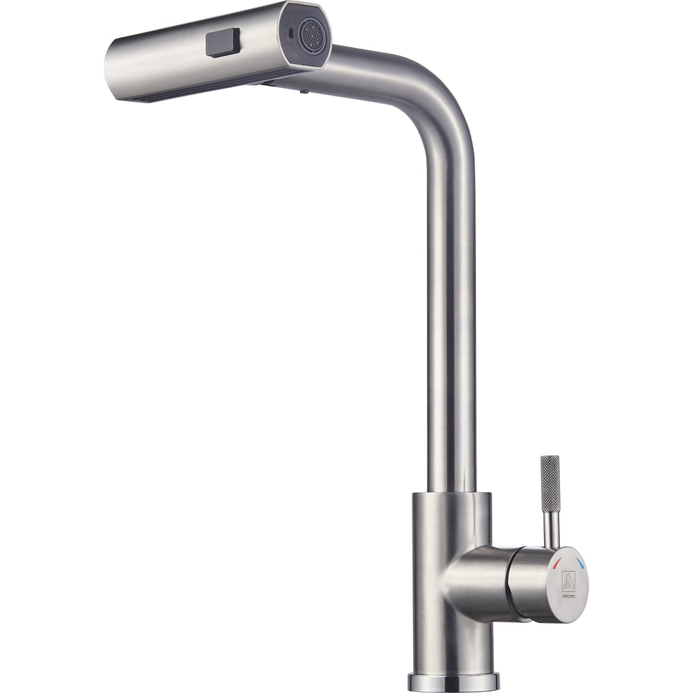 Смеситель для кухни ARGOTECH SOLID с вытяжной лейкой, 3 ф-ии (кнопка), d-35 нержавеющая сталь ...