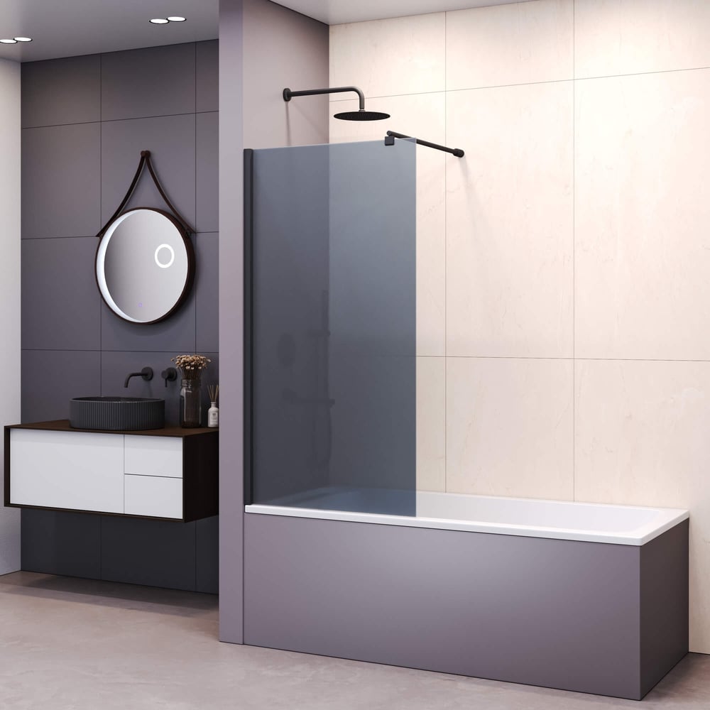 Шторка на ванну RGW 80*150 SC-050-B черный, тонированное(серое) стекло 6 мм, Easy Clean ...