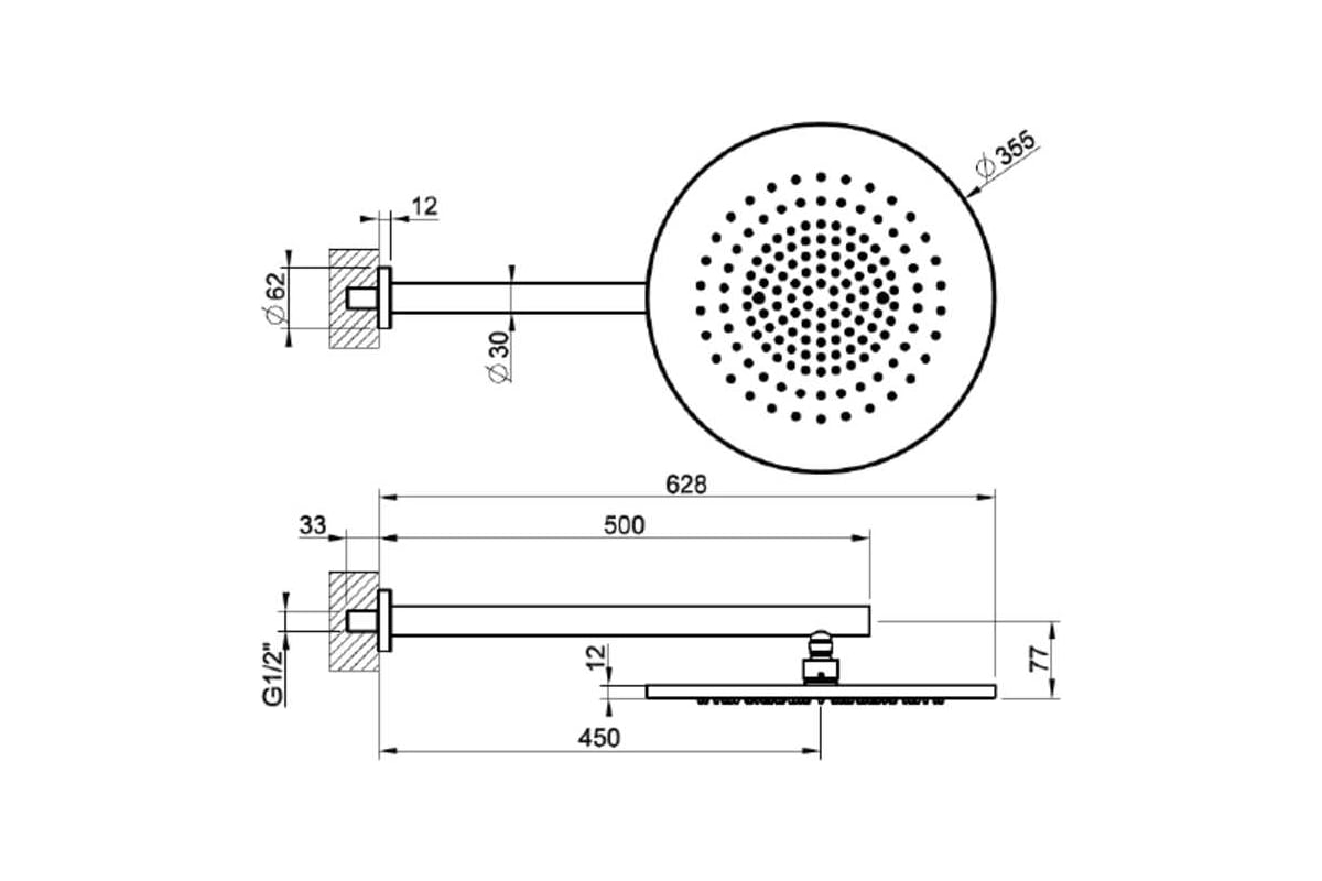 Верхний душ Gessi Bath-Shower 316 O355 мм, шарнирный с настенным ...
