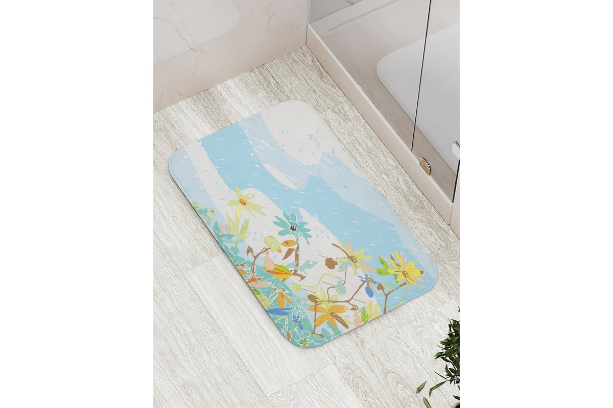 Коврик противоскользящий JoyArty "Дождь и цветы" для ванной, сауны ...