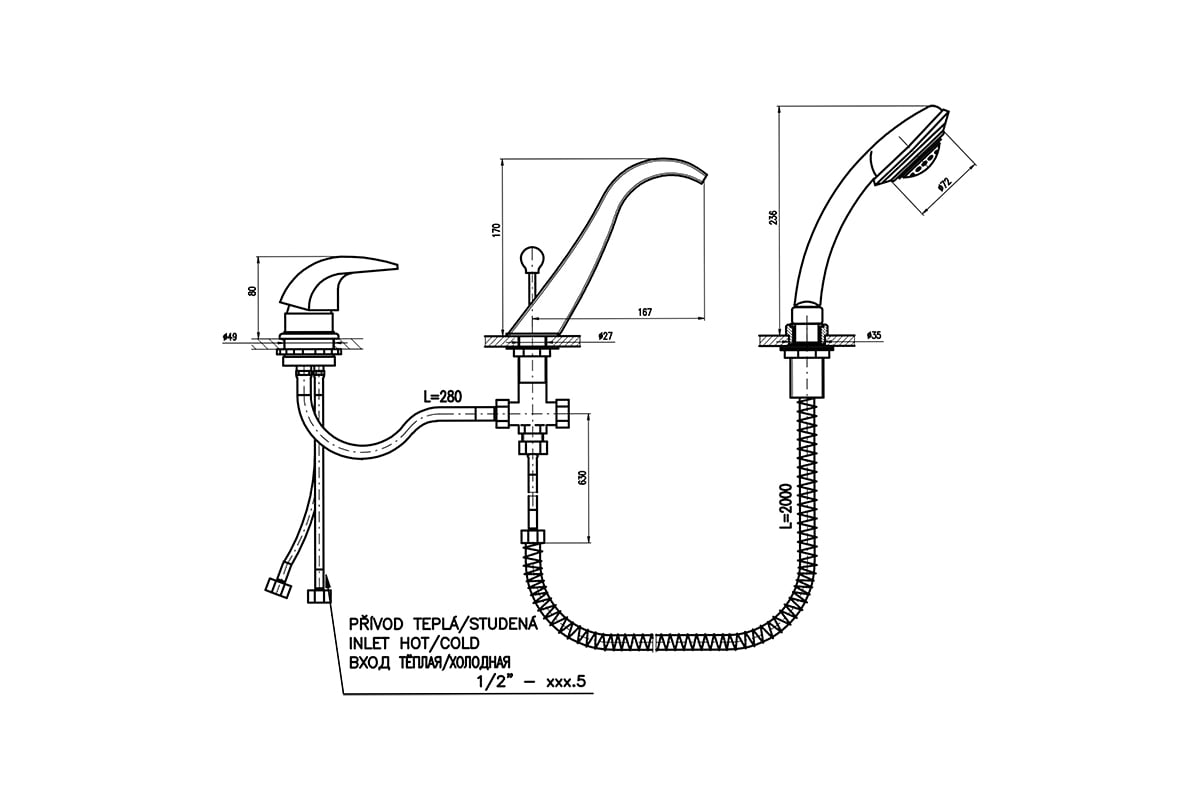 Смеситель на борт ванны RavSlezak Dunaj D461.5S - выгодная цена, отзывы ...