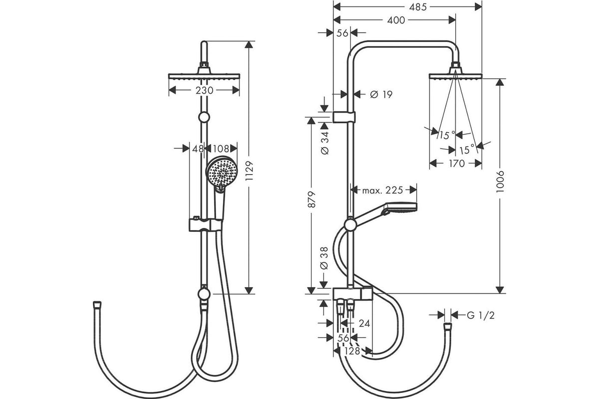 Душевая система Hansgrohe Vernis Shape Showerpipe 230 1jet Reno, хром ...