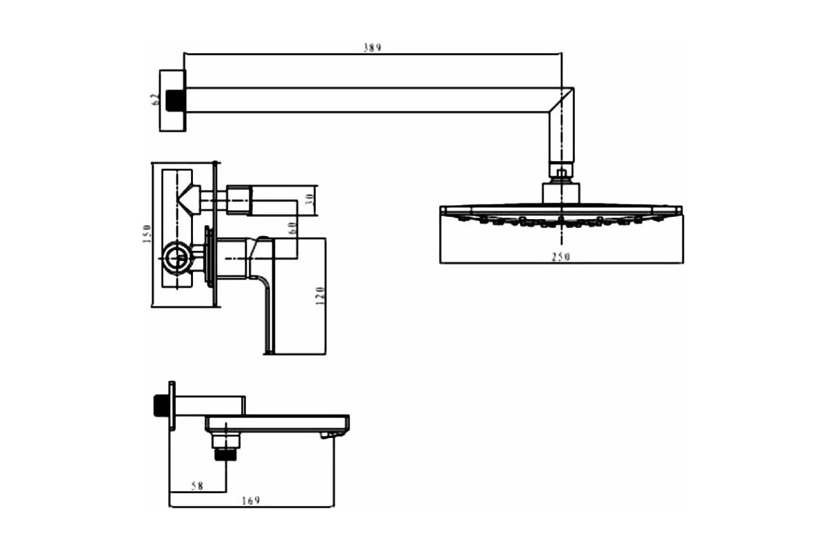 Душевая система Gappo 35к G7117-8 встраиваемая, лейка "Тропический душ" белый, хром 549419 ...