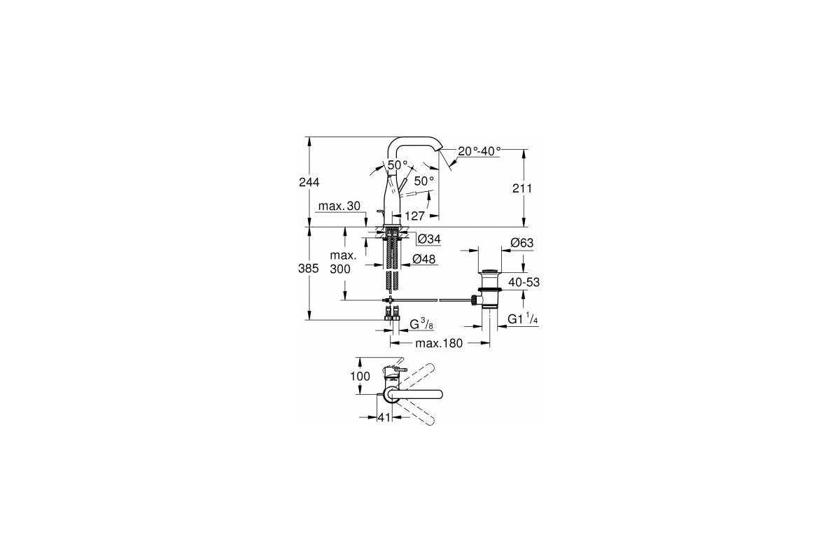 Смеситель для раковины GROHE Essence New с высоким изливом, сливной ...