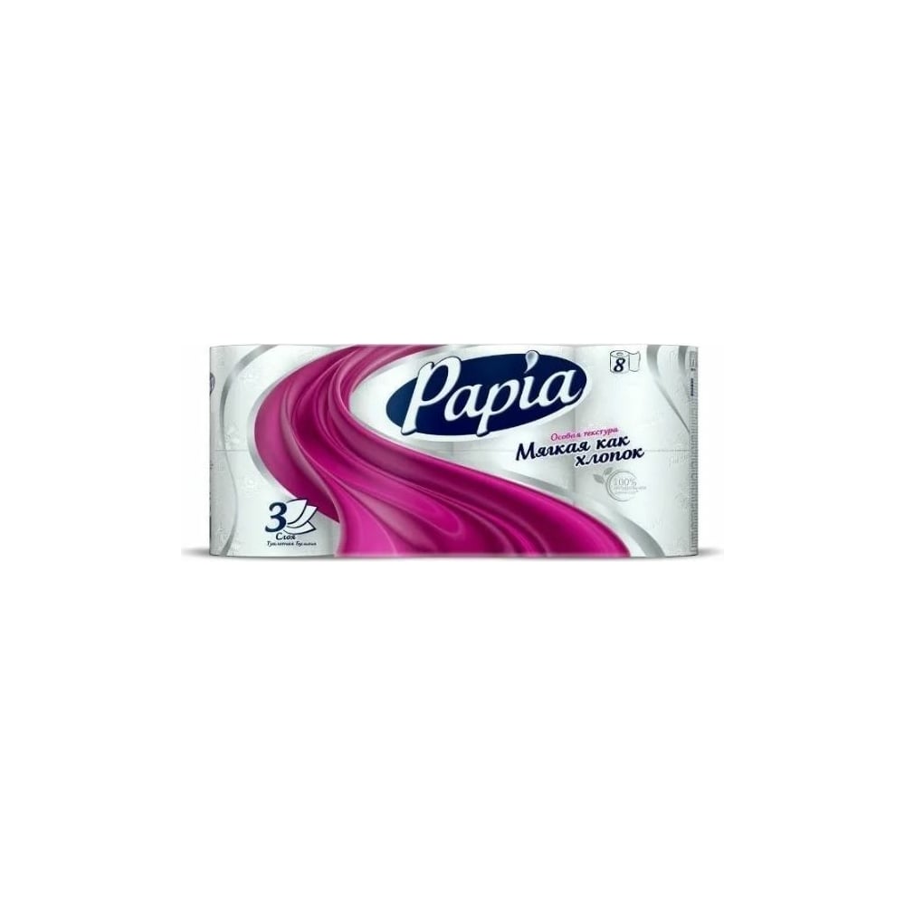 Туалетная бумага Focus PAPIA 3-слоя, 8 рулонов/уп 7, белая H-5058530n ...