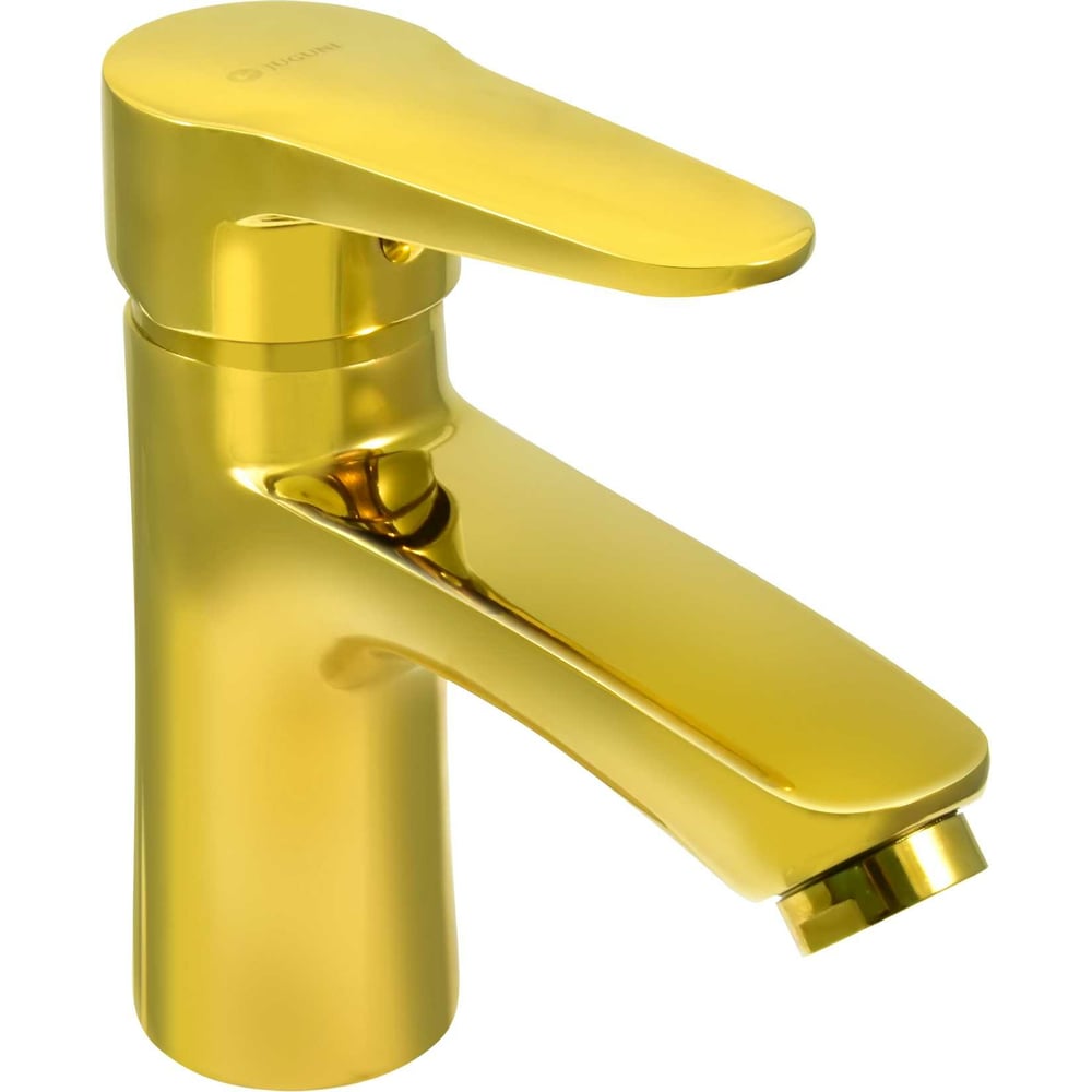 Смеситель для умывальника Juguni золотой с литым изливом, картридж 35 мм, подводка, гайка 0402. ...